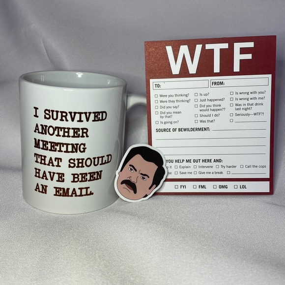 Office | Work Survival Kit With Mug Wtf Notepad Ron Swanson Sticker ...